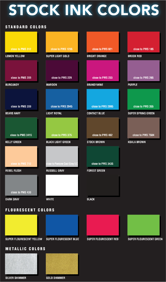 Stock Ink Colors – ContractPrinter